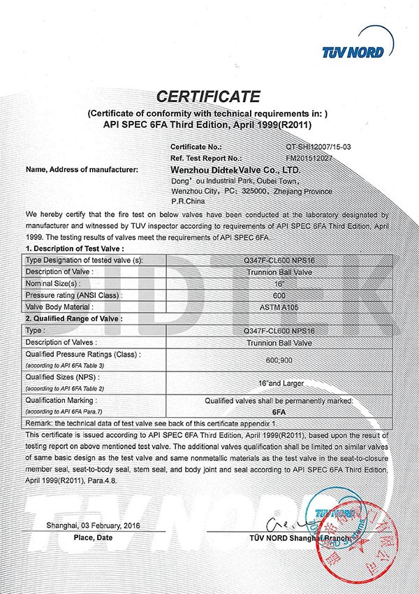 Certificates - Didtek Valve Co., Ltd.